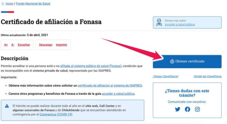 Certificado de Fonasa - Chile | Actualizado 01/05/2026